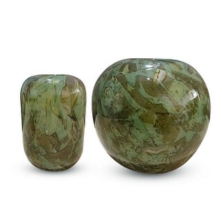 Set of 2 Vases-Handblown Glass-Oblong Shape-Eclectic-Modern Luxury-Home ...