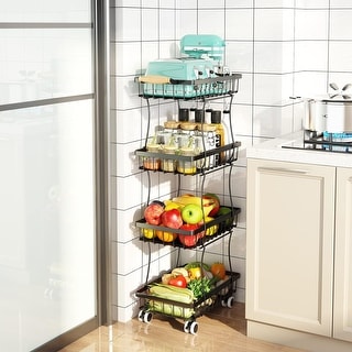 4/5/6 Tier Stackable Metal Wire Basket Cart with Rolling Wheels Utility ...
