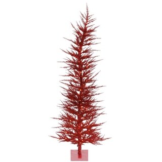 3' Pre-Lit Whimsical Red Artificial Laser Tinsel Christmas Tree - Red ...