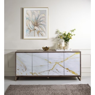 Paavan White Marble Paint Oak & Champagne Finish Console Cabinet - Bed ...