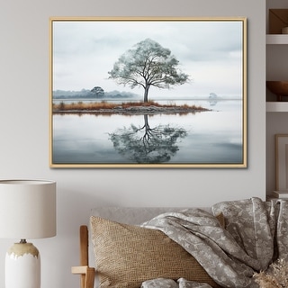 Designart "Tree Muted Reflections On Water" Landscape Trees Framed ...