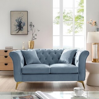 64" Tufted Back Sofa, Flared Arms Sofa with Pillow, For Living Room ...
