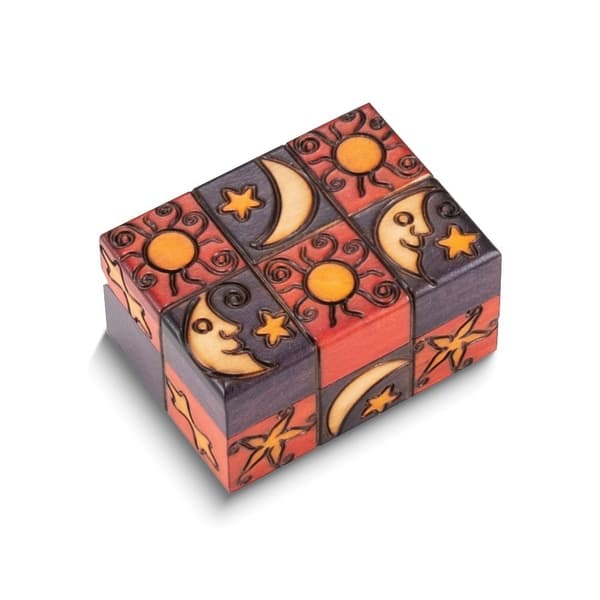 Curata Handcrafted Solid Wood Sun Moon and Stars Carved and Painted ...