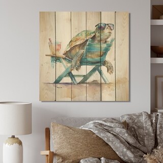 Designart 'Turtle Laying On A Beach Chair With Sunglasses III' Animals ...