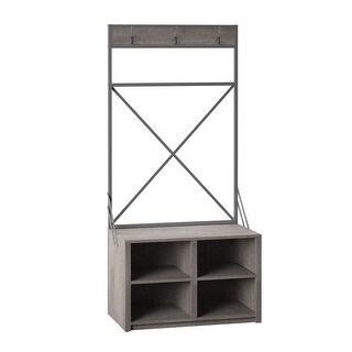 Industrial Hall Tree with 4 Cubbies and 3 Double-pronged Hooks, Dixon ...