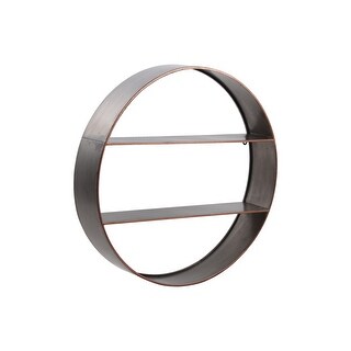 Round Metal Wall Shelf with 2 Tier Storage and Copper Edges, Bronze ...