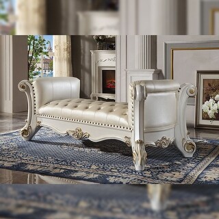 Acme Vendome BENCH Pearl Synthetic Leather & Antique Pearl Finish - Bed ...