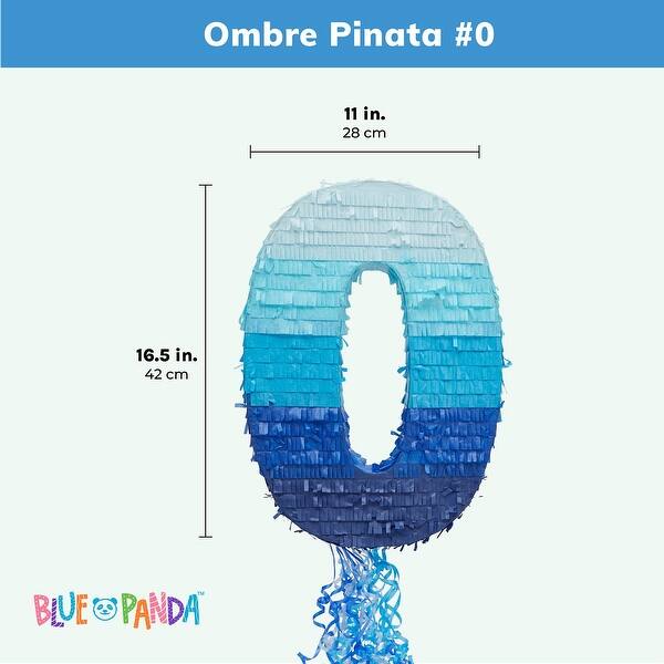 Number 0 Pull String Pinata for Boys Birthday Party, Ombre Blue (16.5 x ...