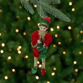 Bendable Elf in a Suit Hanging Christmas Ornament - 12" - Red and Green ...