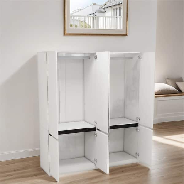 Minimalist Wood Wardrobe with Half-length Mirror and Doors - Bed Bath ...