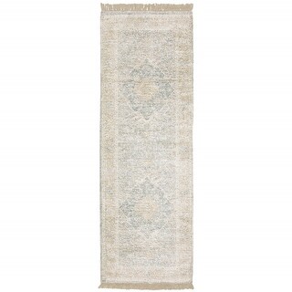 2' X 8' Grey And Beige Oriental Hand Loomed Stain Resistant Runner Rug ...