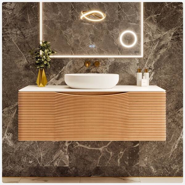 Eviva Leah 39 Inch Medium Oak Wall Mount Bathroom Vanity - Bed Bath ...