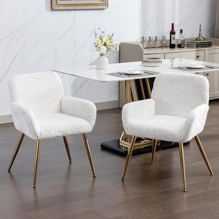 2Pcs Faux Fur Vanity Chair Elegant White Furry Makeup Desk Chairs ...
