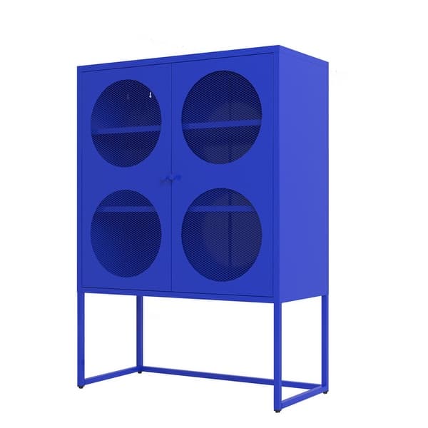 Blue Metal Storage Cabinet with 2 Circle Mesh Doors - Bed Bath & Beyond ...