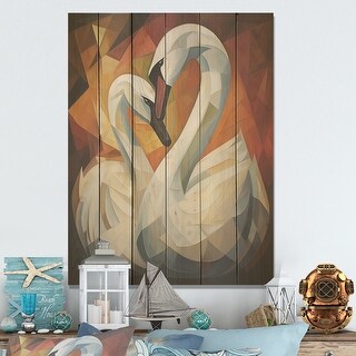 Designart "Cubic Swan Sonata Melody I" Swans Wood Wall Decor - Modern ...