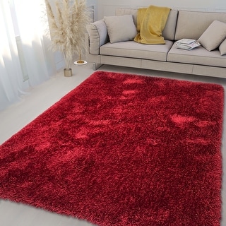 Romance Collection 1-inch Pile Large Shag Area Rug Red Cherry - Bed ...