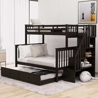 Stairway Twin Over Full Bunk Bed with Twin Size Trundle,Bunk Bed Frame ...