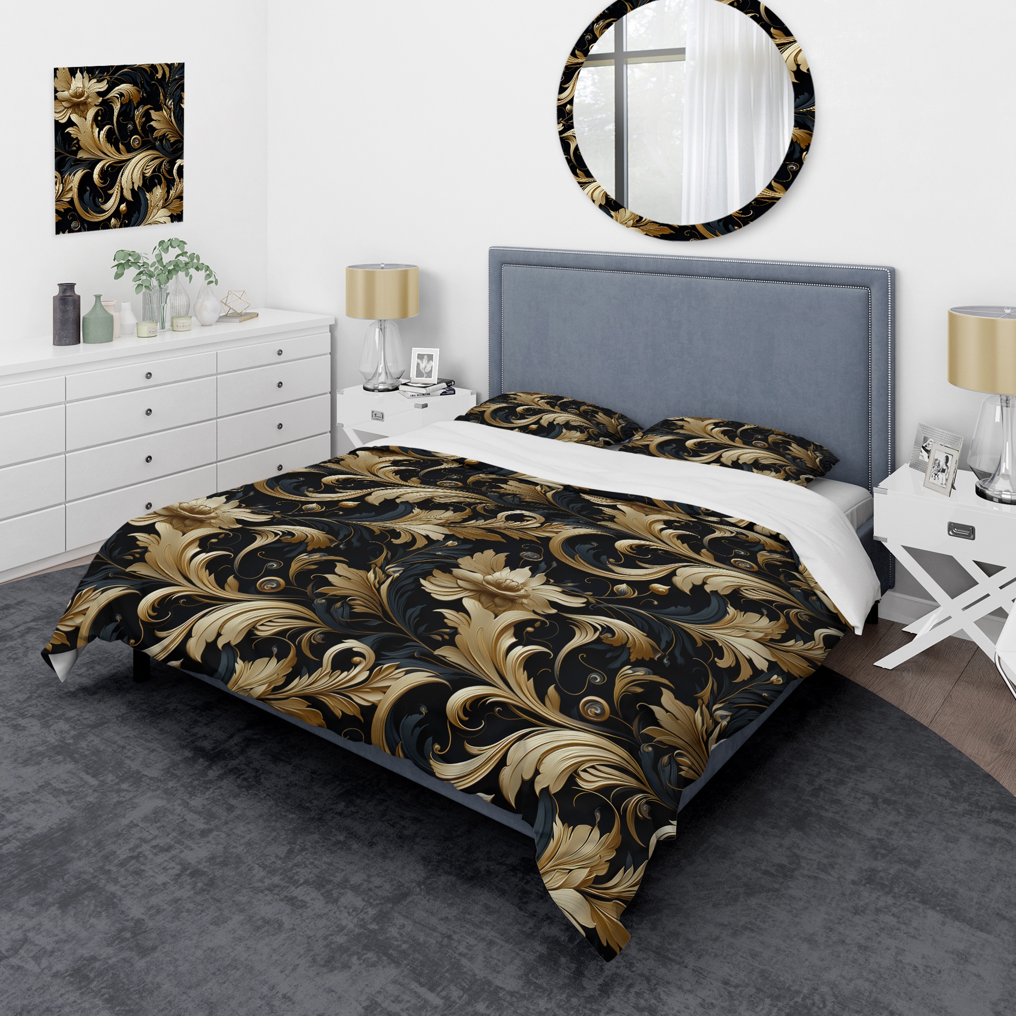 Designart Black And Gold Intrigue Elegance Black Glam Bedding Set With Shams King