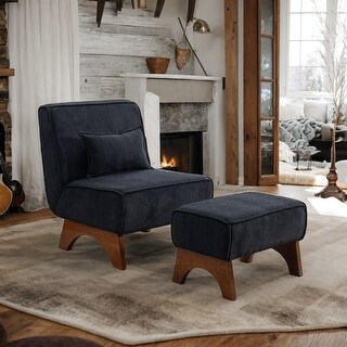 Upholstered Accent Chair with Ottoman, Lounge Armless Reading Chair ...
