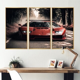 Designart "Red Italian Lambo Sports Car Racing In Urban Setting I" Cars ...