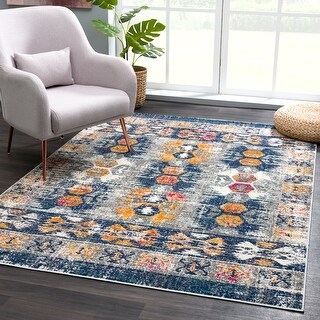 Abani Malibu Modern Distressed Grey and Orange Area Rug - Bed Bath ...