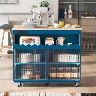 LED Light Kitchen Cart on Wheels with Power Outlets - Bed Bath & Beyond ...
