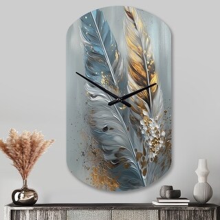 Designart - Gold Feather Wanderlust I - Glam Feather Large Wall Clocks ...