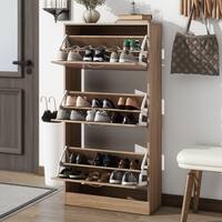 3-Drawer Shoe Storage Cabinet, 3-Tier Wood Shoe Rack Storage Organizer ...