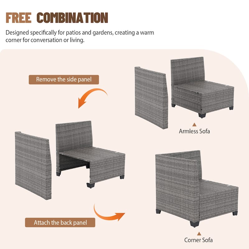 13-Piece Outdoor Rattan Sectional Sofa Set with Fire Pit Table - On ...