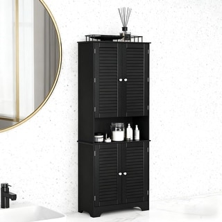 Tall Narrow Bathroom Storage Cabinet With Two Cabinets Doors And ...