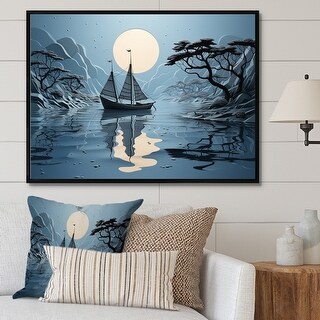 Designart "Blue Boat Collage" Transportation Framed Wall Art Prints ...