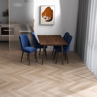 Addie Modern Solid Wood Walnut Dining Table and 4 Chairs Set - Bed Bath ...