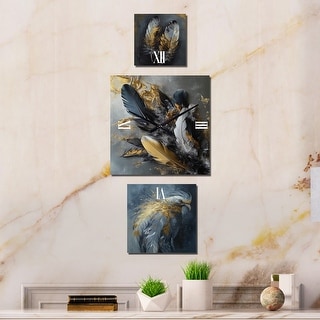 Designart "Gold Boho Chic Feathers III" Glam Feather Large Modern Wall ...