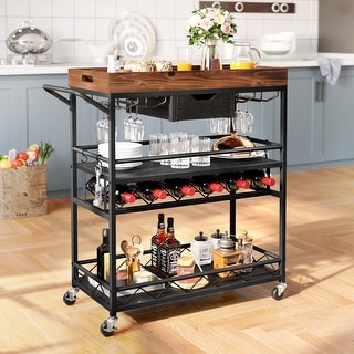 Moasis Mobile Serving Bar Cart with Removable Wood Top Tray Wine Rack ...