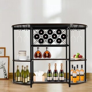 Freestanding Wine Rack Table Wine Bar Cabinet with Storage Shelves ...