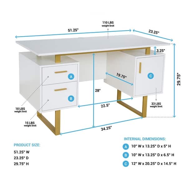 Deluxe Modern Grey Computer Desk with Storage, Drawers & Cabinet - Bed ...