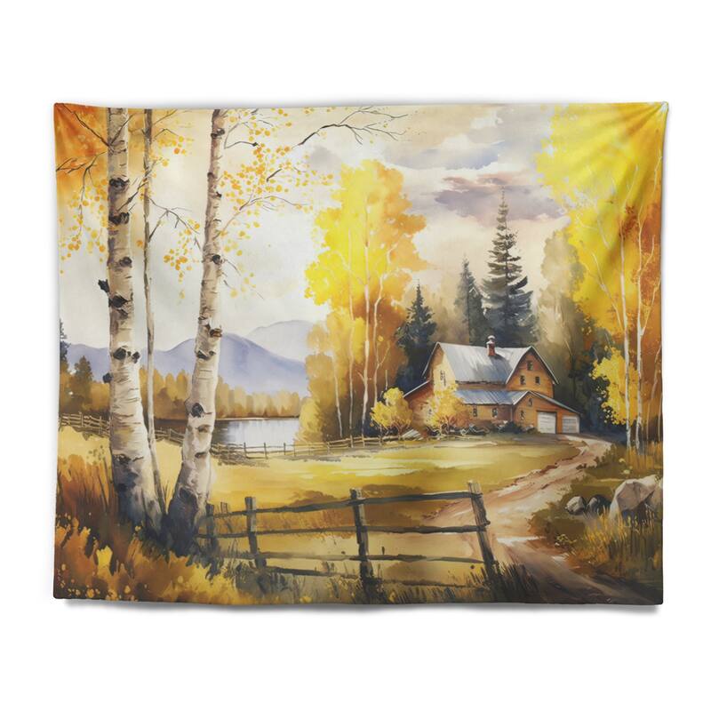 Designart 'Yellow Barn In Spring III' Barn Landscape Wall Tapestry ...