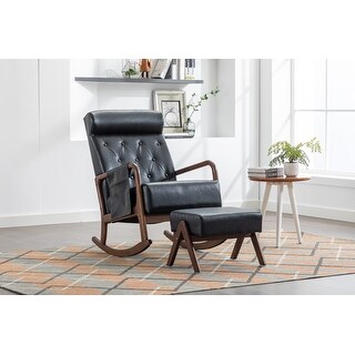 Rocking Chair With Ottoman, Mid-Century Modern Upholstered Fabric ...