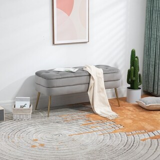 Gray Velvet Upholstered Storage Bench, Standard Benches - Bed Bath ...