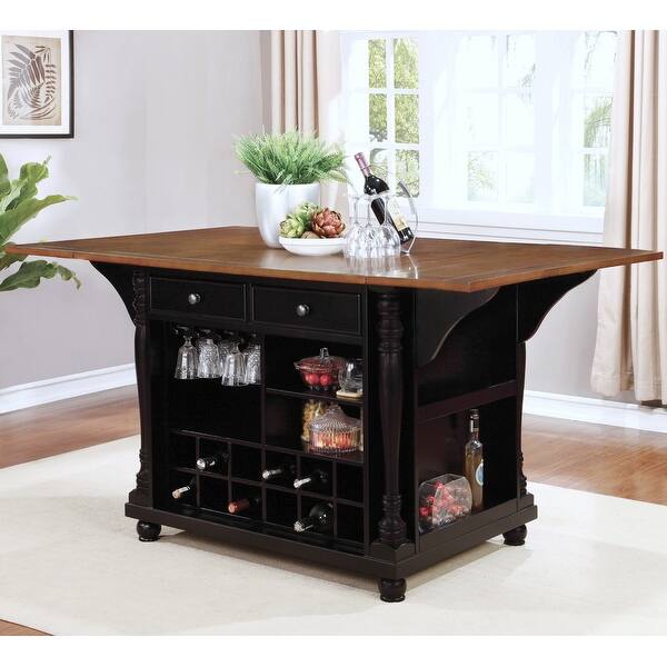 Two Tone Storage Kitchen Island with Drop-Down Extension Leaves - Bed ...