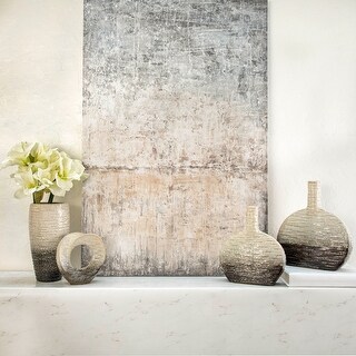 14" Oval 2-Tone Ceramic Textured Vase Contemporary Beige and Black Vase ...