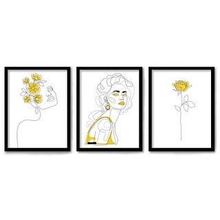 (Set of 3) Triptych Wall Art Wall Art Yellow Female Line Art by ...