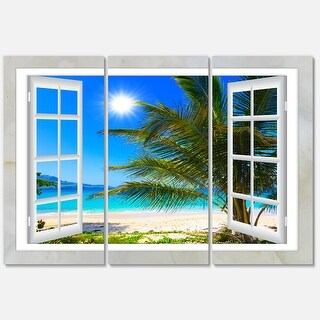 Window Open to Beach with Palm - Extra Large Seashore Metal Wall At ...