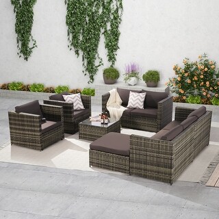 Wicker Modular Sectional Outdoor Sofa Set with Waterproof Cushions ...