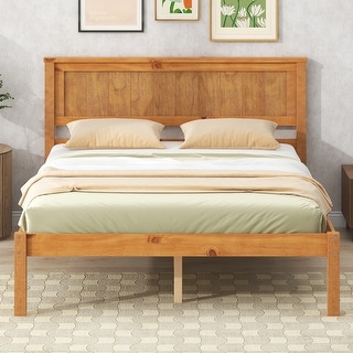 Rustic Full Size Platform Solid Wood Full Bed Frame with Headboard - Bed Bath & Beyond - 40361723