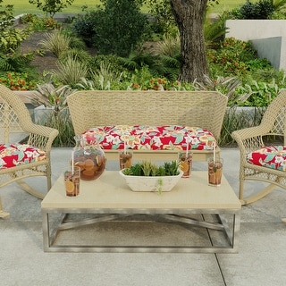 44" x 18" Red Floral Contoured Outdoor Wicker Bench Cushion - 18'' L x ...