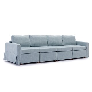 Light Blue Modular Sectional Sofa 4 Seat Upholstered Couch w/Ottoman ...