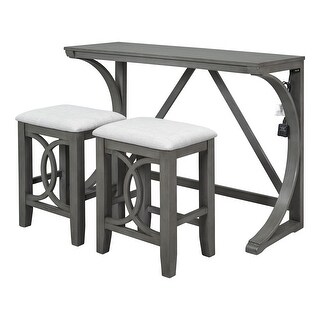 3-Piece Counter Height Dining Table Set w/USB Port & Upholstered Stool ...