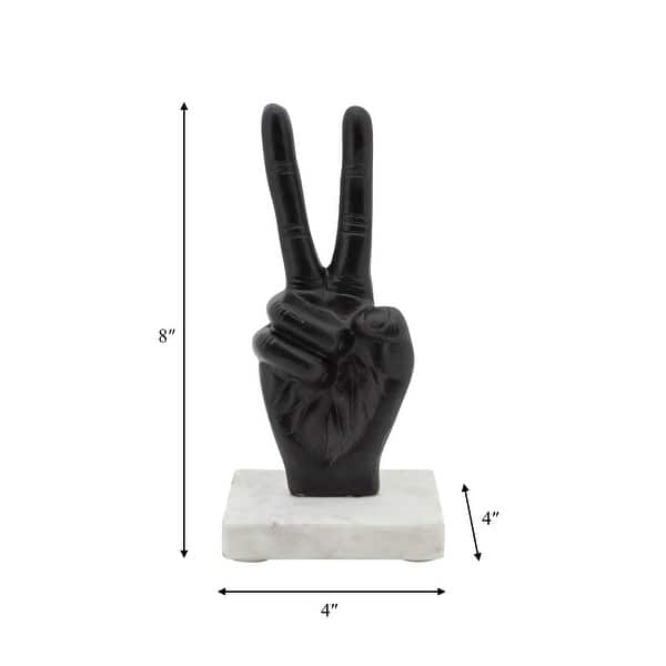 9" Metal Peace Sign Sculpture Black Hand Peace Sign Statue on White ...