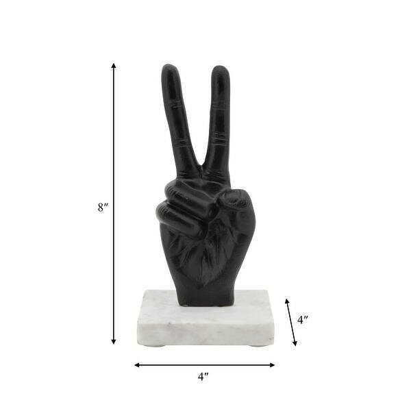 9" Metal Peace Sign Sculpture Hand Peace Sign Statue on White Marble ...